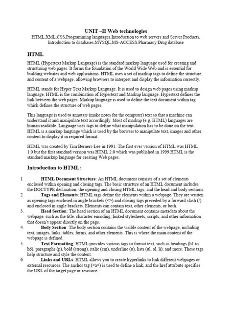 Cap Unit 2 1 Htmp And Xml Notes Pdf Html Xml