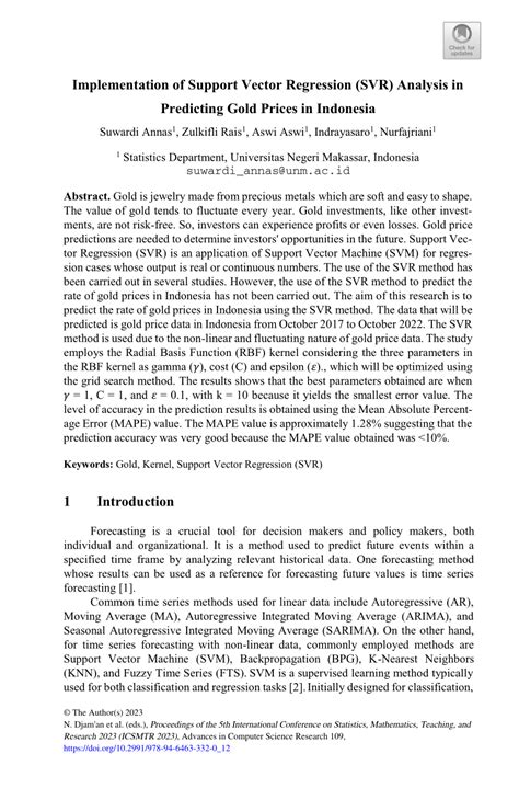 Pdf Implementation Of Support Vector Regression Svr Analysis In Predicting Gold Prices In
