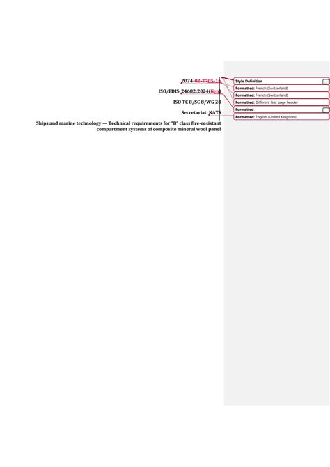 ISO FDIS 24682 Ships And Marine Technology Technical Requirements For B Class Fire Resistant