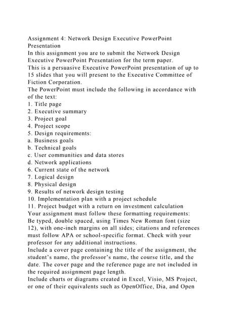 Assignment 4 Network Design Executive Powerpoint Presentationin Tdocx