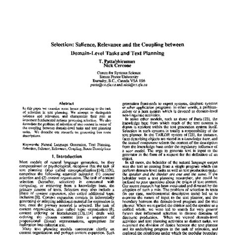 Selection Salience Relevance And The Coupling Between Domain Level Tasks And Text Planning