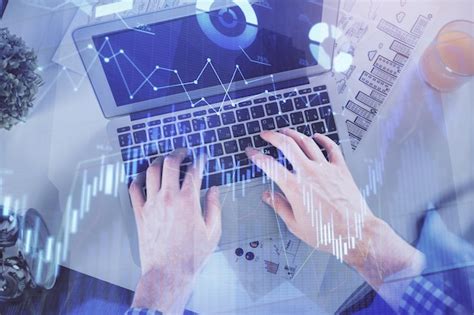 Premium Photo Double Exposure Of Mans Hands Typing Over Laptop Keyboard And Forex Chart