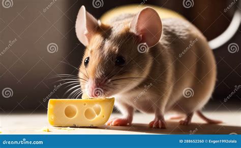 The Mouse Eats A Piece Of Cheese With Holes Mouse And Cheese Slice