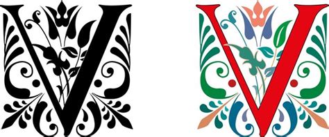 꽃 대문자 V 실루엣 알파벳입니다 중세 르네상스 팬시 모노그램 이니셜 블랙 프리미엄 벡터