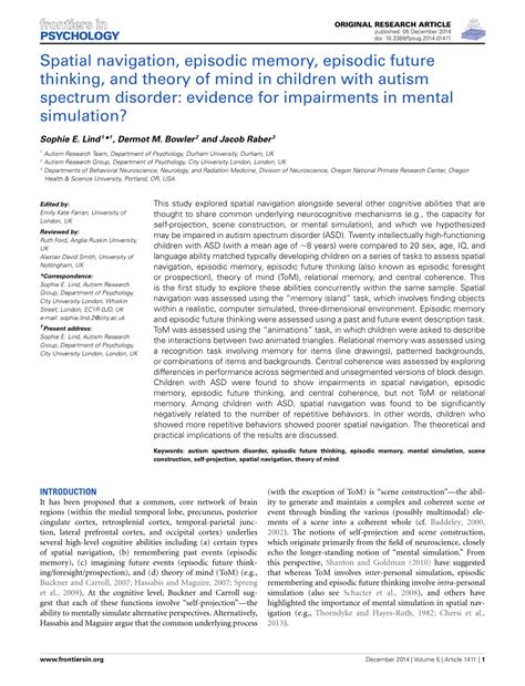 Pdf Spatial Navigation Episodic Memory Episodic Future Thinking And Theory Of Mind In