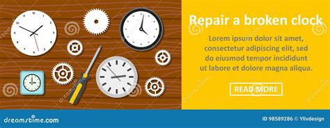 Repair A Broken Clock Banner Horizontal Concept Stock Vector