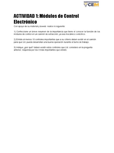 Actividad 1 MÃ Dulo De Cotrol ElÃ©ctronico Pdf