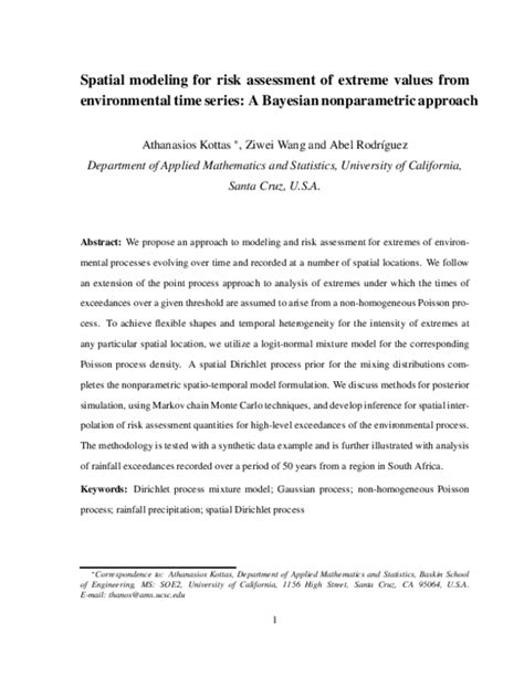 pdf spatial modeling for risk assessment of extreme values from environmental time series a