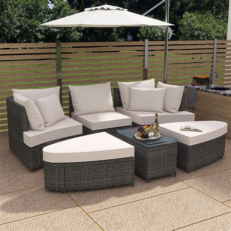 Latitude Run® 87 Grey Wicker Outdoor Patio Daybed With Beige Cushions