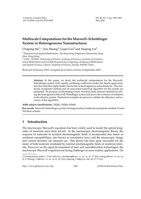 Pdf Multiscalecomputations Forthemaxwellschrödinger System In Heterogeneous Nanostructures