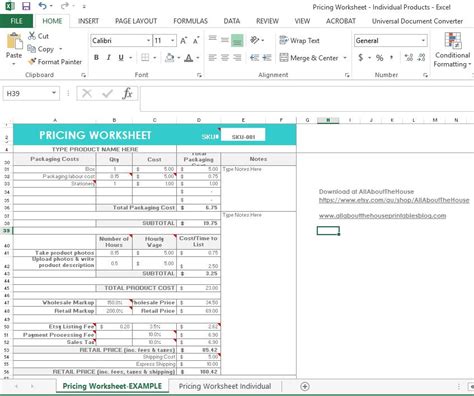 Pricing Excel Template