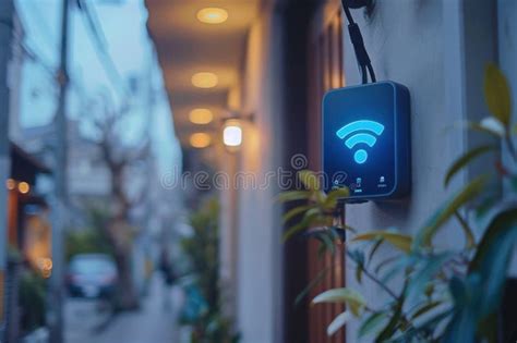 Technology For Smart Home And IoT Concept Wifi Extender Blue Wifi Symbol Stock Photo Image