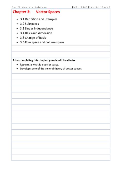Sec 3 1 Summary Linear Algebra With Applications Chapter 3 Vector Spaces X 3 1 Definition