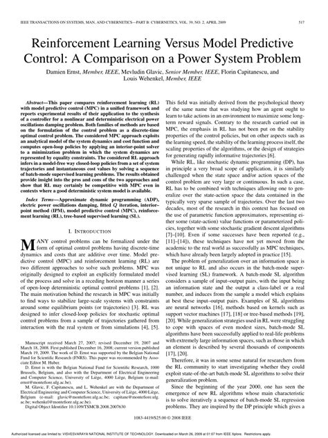 Pdf Reinforcement Learning Versus Model Predictive Control A Comparison On A Power System Problem