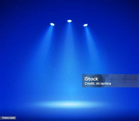 디자인에 대한 무대에 세 개의 파란색 스포트라이트 다채로운 빛 영화에 대한 스톡 벡터 아트 및 기타 이미지 영화 번쩍이는