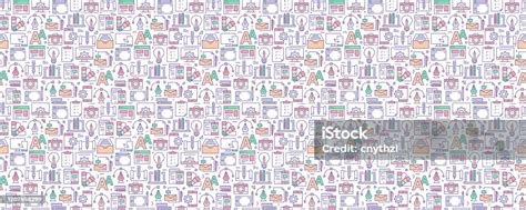 트렌디 한 선형 스타일의 디자인과 창의성을위한 디자인 템플릿 및 요소의 벡터 세트 디자인 및 창의성과 관련된 선형 아이콘이있는 원활한 패턴 벡터 개념에 대한 스톡 벡터 아트