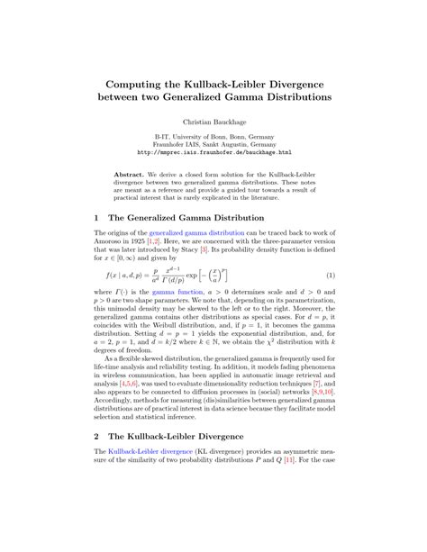 Pdf Computing The Kullback Leibler Divergence Between Two Generalized Gamma Distributions