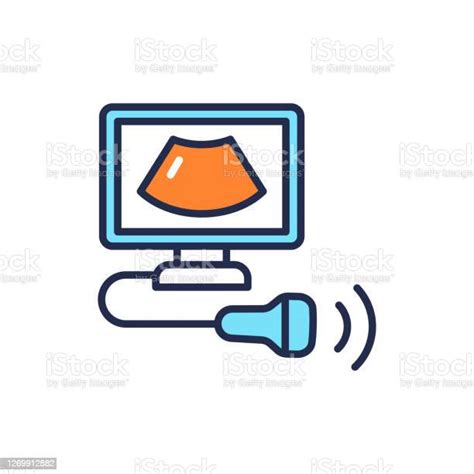 초음파 진단 시스템 컬러 라인 아이콘 웹 페이지 모바일 앱 프로모션을 위한 개요 그림 개념에 대한 스톡 벡터 아트 및 기타