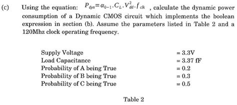 Solved Using The Equation Payn Ao 1 C Vadf Ck Calculate The Dynamic Power Consumption Of