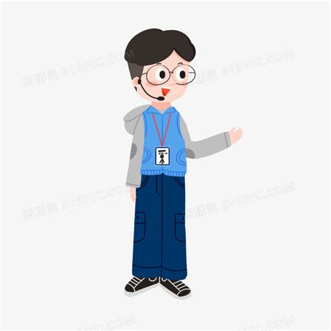 手绘卡通博物馆男生解说员素材图片免费下载 PNG素材 编号13gi525nw 图精灵