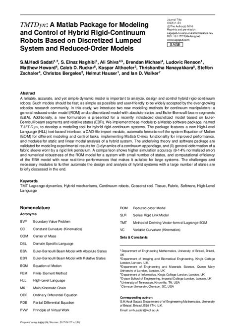 Pdf Tmtdyn A Matlab Package For Modeling And Control Of Hybrid Rigid Continuum Robots Based