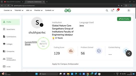 Shubh Patel On Linkedin Dsa Geeksforgeeks Codingjourney