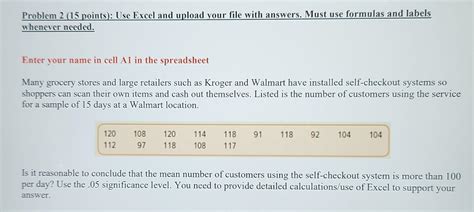 Solved Problem 2 15 Points Use Excel And Upload Your File