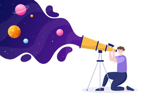 Best Woman Exploring Space Through Telescope Illustration Download In