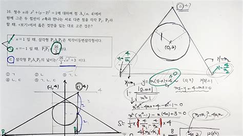 2024년 진명여고 고1 1학기 기말고사 변별문항 16번 원의 접선 기울기에 관한 이차방정식의 유도와 식 변형 해석 Youtube