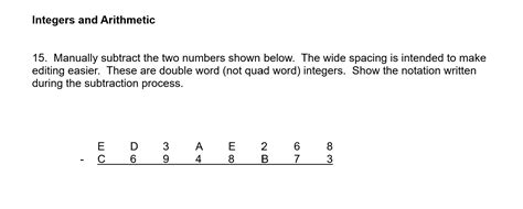 Solved Integers And Arithmetic 15 Manually Subtract The Two Chegg Com