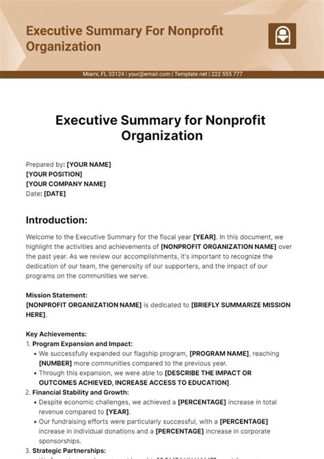 Free Executive Summary For Nonprofit Organization Template To Edit Online