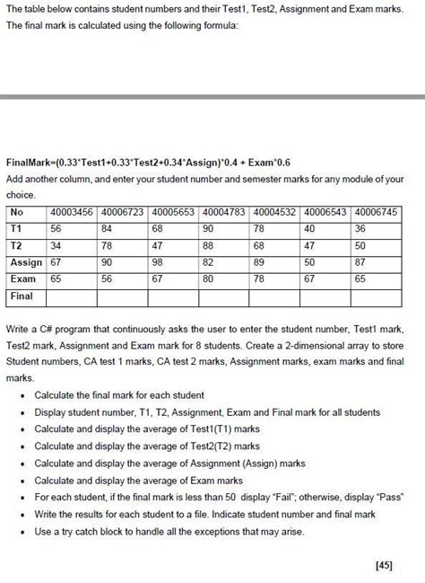 Solved The Table Below Contains Student Numbers And Their