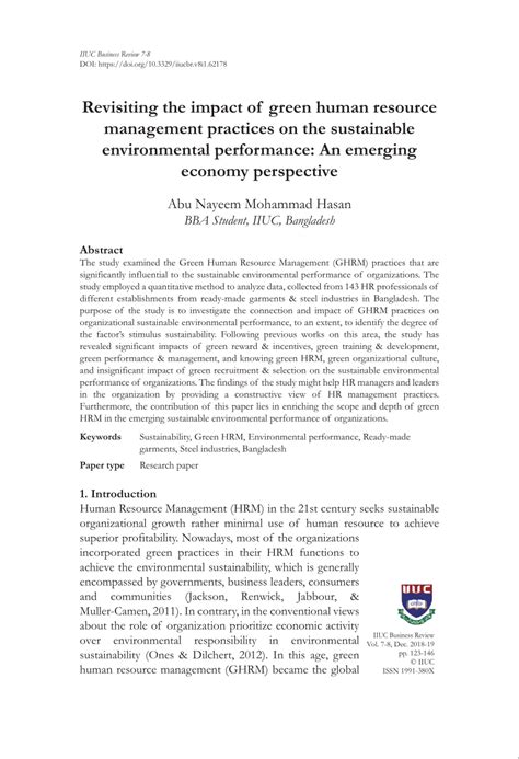 Pdf Revisiting The Impact Of Green Human Resource Management Practices On The Sustainable