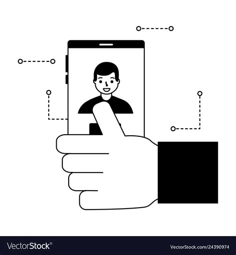Hand With Mobile Face Scan Man Royalty Free Vector Image