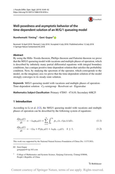 Well Posedness And Asymptotic Behavior Of The Time Dependent Solution Of An Mg1 Queueing Model