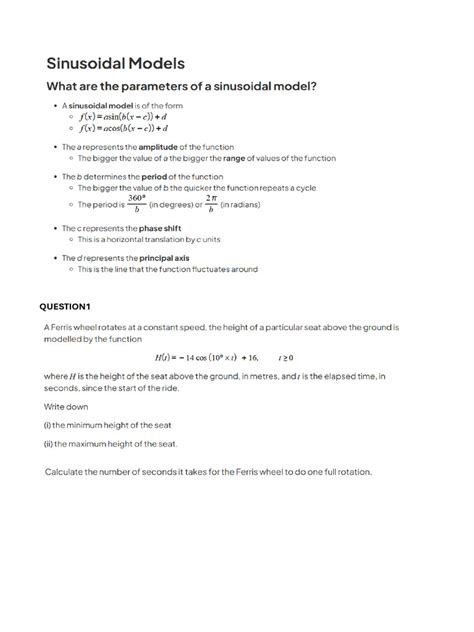 Applications And Modeling With Sinusoidal Functions Ws Pdf Sine