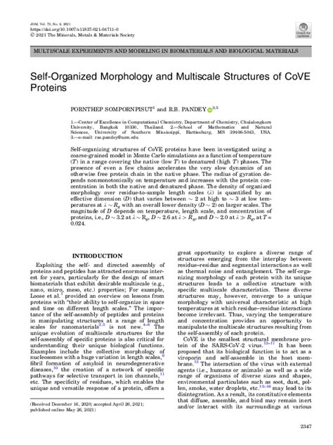 Pdf Self Organized Morphology And Multiscale Structures Of Cove Proteins