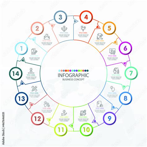 Basic Circle Infographic Template With 14 Steps Process Or Options