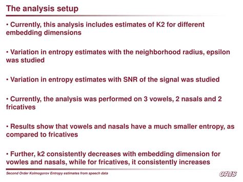 Ppt Second Order Kolmogorov Entropy Estimation Of Speech Data The Setup Powerpoint