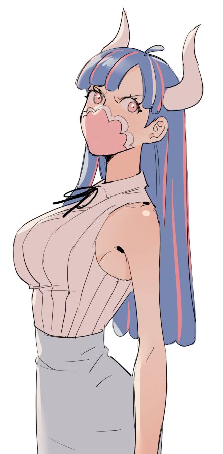 Rule 34 1girls Big Breasts Blue Hair Breasts Female Female Only Horns
