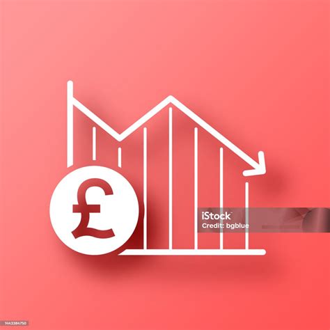 파운드 동전으로 하락하는 그래프 그림자가 있는 빨간색 배경의 아이콘 0명에 대한 스톡 벡터 아트 및 기타 이미지 0명 3차원 형태 가계 Istock