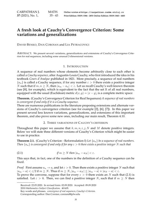 A Fresh Look At Cauchys Convergence Criterion Some Variations And Generalizations