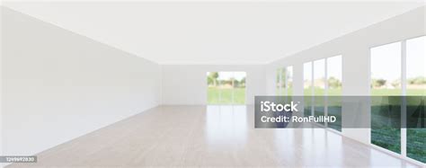 빈 방과 나무 바닥 의 3d 렌더링은 관점보기에서 명확한 유리 문 깨끗하고 배경에 새로운 조건을 사용합니다 0명에 대한 스톡 사진 및 기타 이미지 Istock