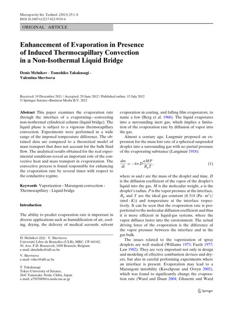 Pdf Enhancement Of Evaporation In Presence Of Induced Thermocapillary