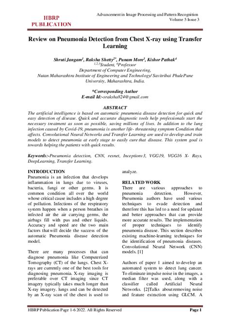 Pdf Review On Pneumonia Detection From Chest X Ray Using Transfer Learning