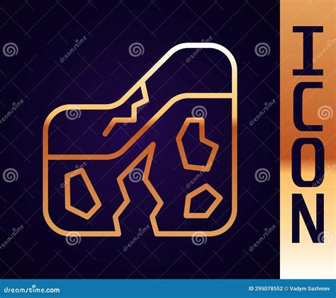 Gold Line Geological Fault Icon Isolated On Black Background Structural Geology Stock