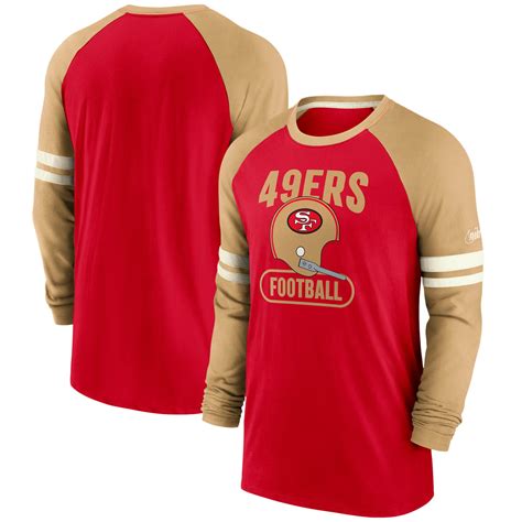 Mens San Francisco 49ers Nike Dri Fit Cotton Long Sleeve Raglan T Shirt