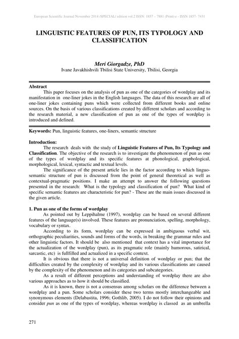 Pdf Linguistic Features Of Pun Its Typology And Classification