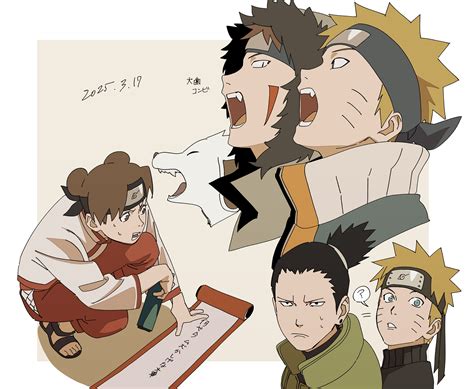 Uzumaki Naruto Nara Shikamaru Tenten Inuzuka Kiba And Akamaru