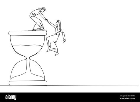 single continuous line drawing arabian businessman helps colleague